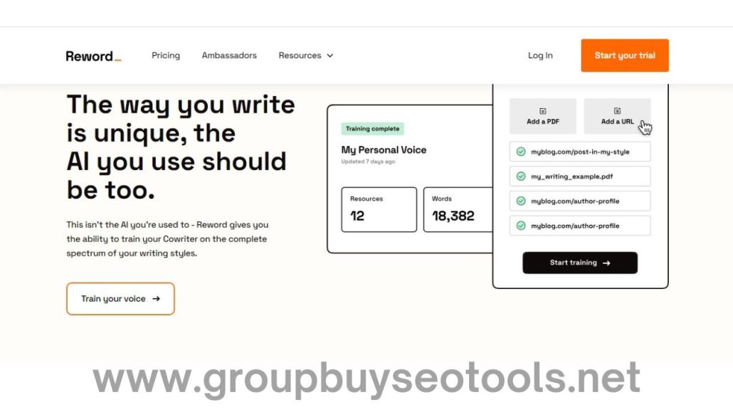 Reword Group Buy- Train Your Own Article Cowriter in 2024